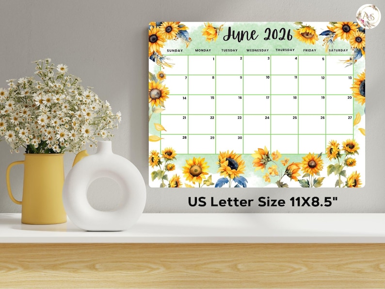 Editable June 2026 Sunflower Calendar, Summer Planner (printable PDF ...