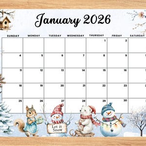 EDITABLE Fillable January 2026 Calendar, Winter Snowman Planner ...