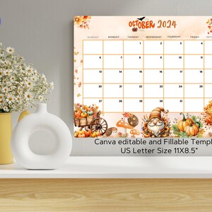 EDITABLE October 2024 Calendar, Beautiful Colorful Autumn With Cute ...