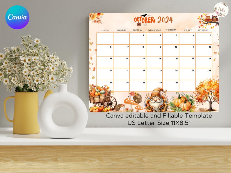 EDITABLE October 2024 Calendar, Beautiful Colorful Autumn With Cute ...