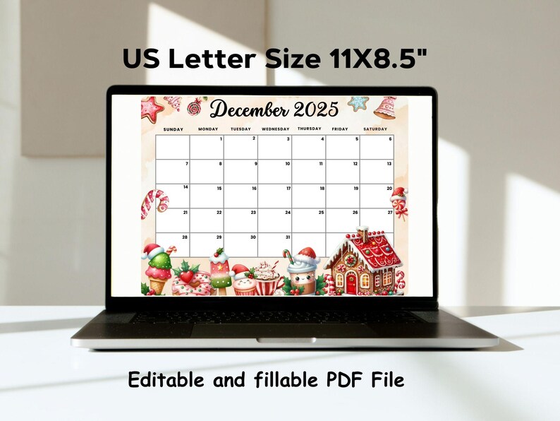EDITABLE December 2025 Christmas Calendar With Sweets, Drink, Candy ...