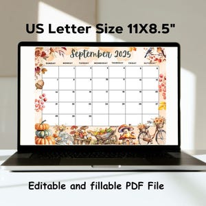 Editable September 2025 Calendar, Autumn Fall Theme Monthly Printable ...