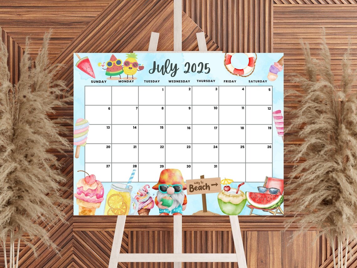 Editable July 2025 Calendar, Cute June Planner With Tropical & Beach ...