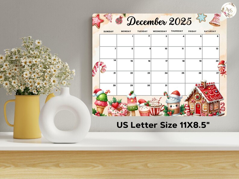 EDITABLE December 2025 Christmas Calendar With Sweets, Drink, Candy ...