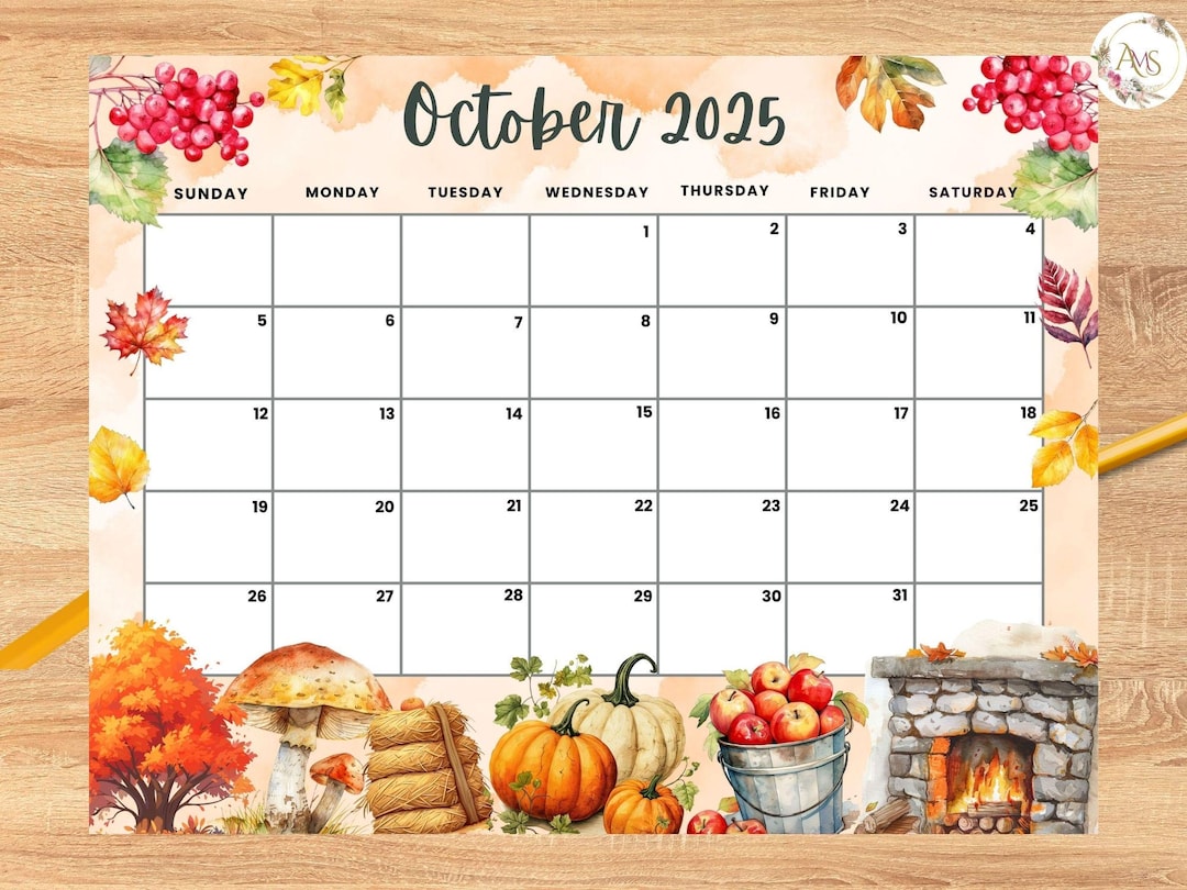 Editable October 2025 Calendar, Autumn Fall Theme Monthly Printable ...