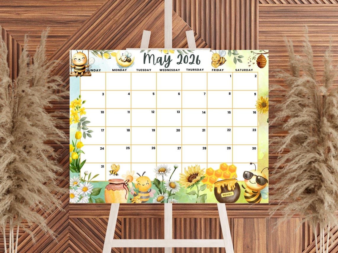 Editable May 2026 Calendar,hello Spring With Cute Honey Bees, Mother's ...