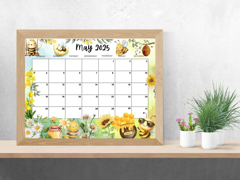 Editable May 2025 Calendar,hello Spring With Cute Honey Bees, Mother's ...