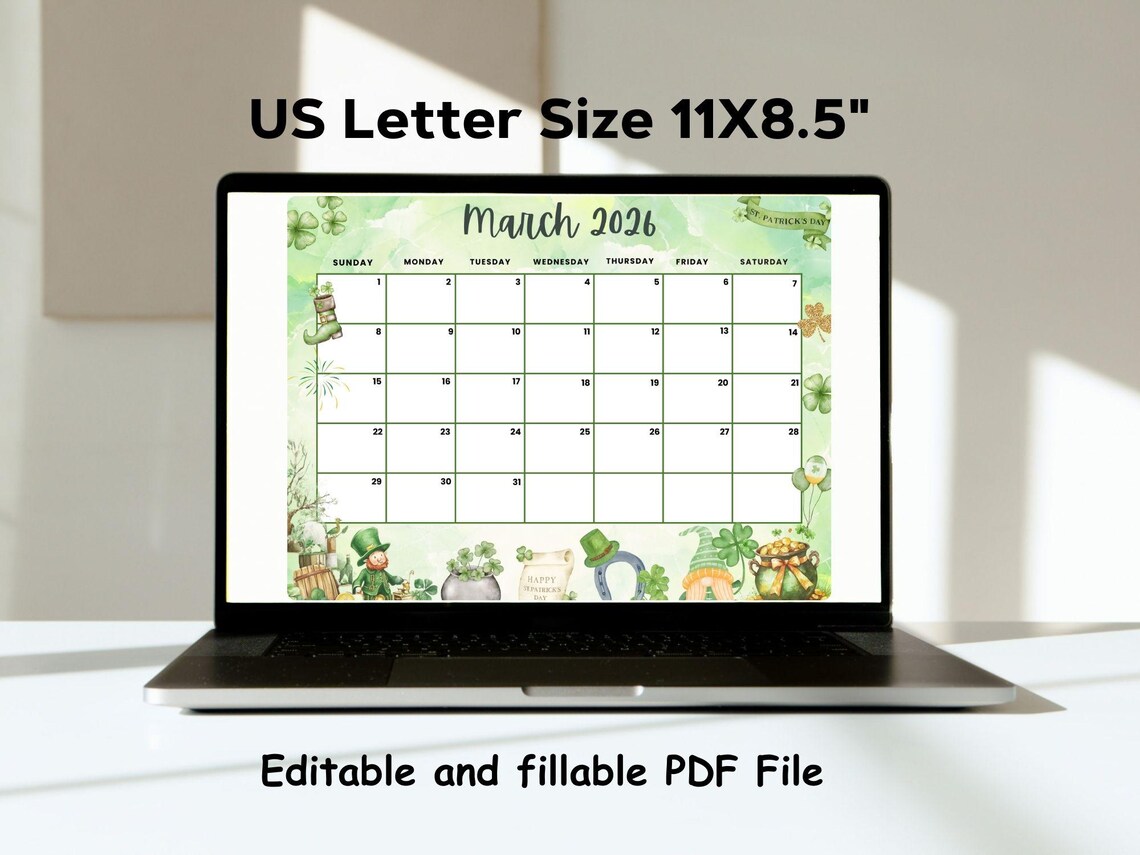 March 2026 Calendar, St. Patrick's Planner, Printable Monthly Schedule ...