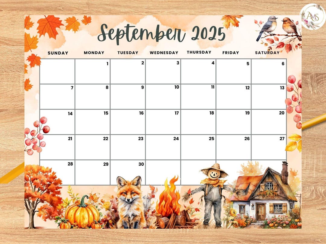 Editable September 2025 Calendar, Autumn Fall Theme Monthly Printable ...
