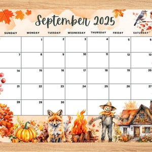 Editable September 2025 Calendar, Autumn Fall Theme Monthly Printable ...