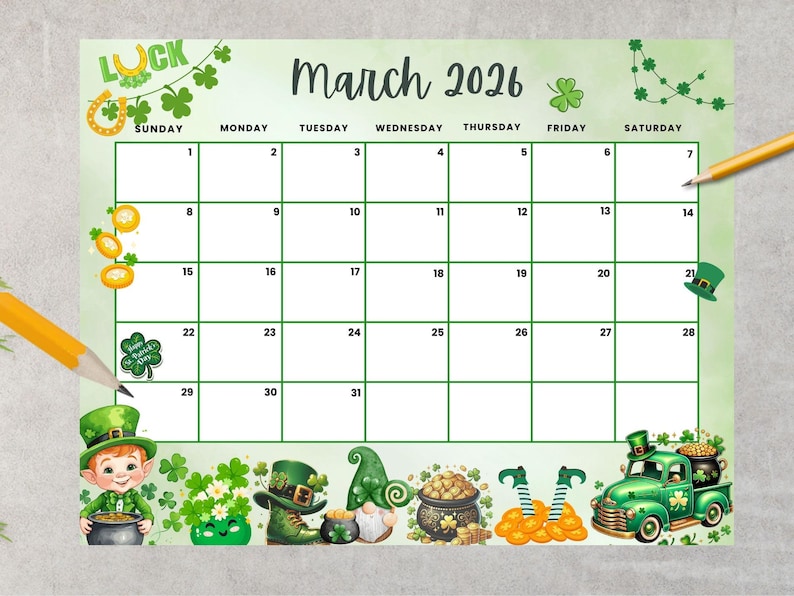 March 2026 Fillable Calendar, St. Patrick's Day Fillable March Planner ...