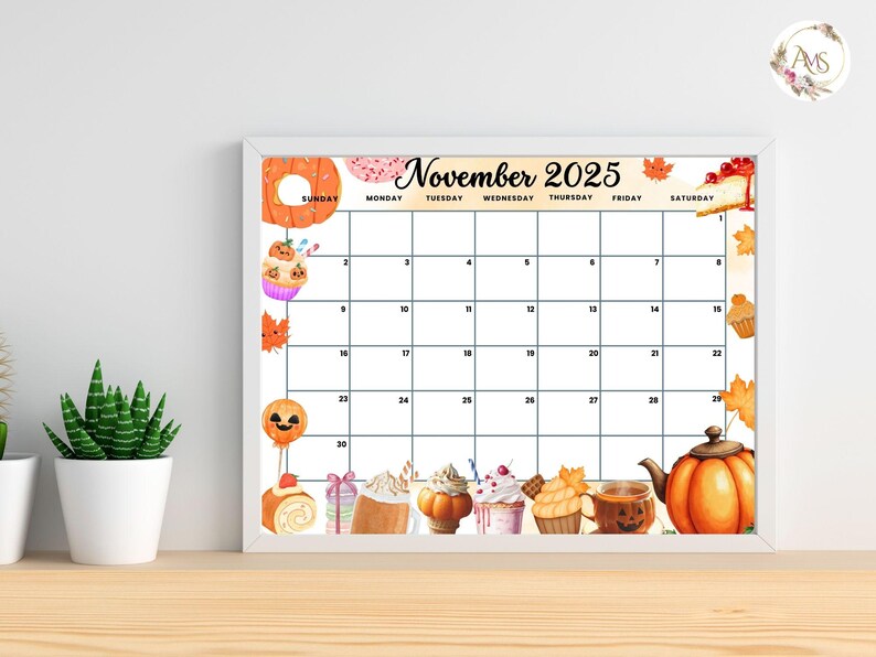 EDITABLE November 2025 Calendar, Happy Thanksgiving Planner, Sweet ...