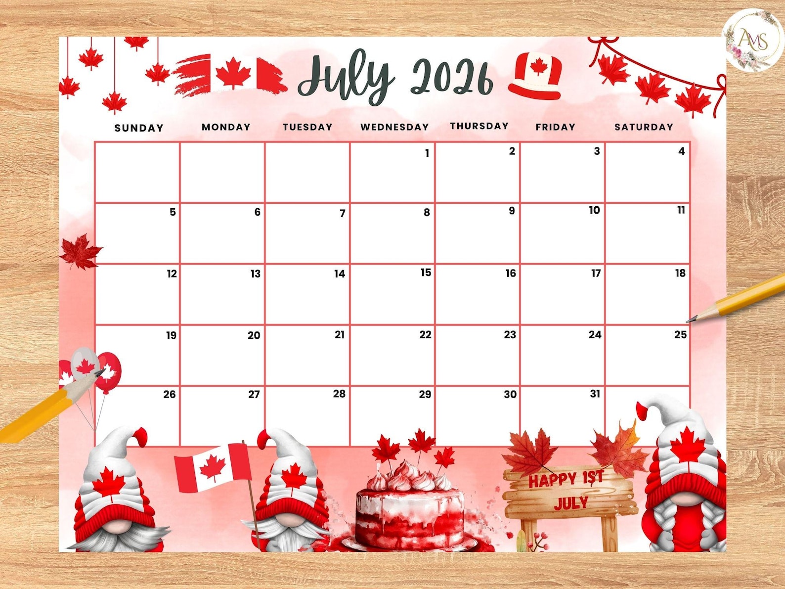 Editable July 2026 Calendar, Canada Independence Day With Adorable ...