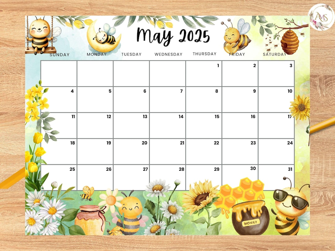 Editable May 2026 Calendar,hello Spring With Cute Honey Bees, Mother's ...