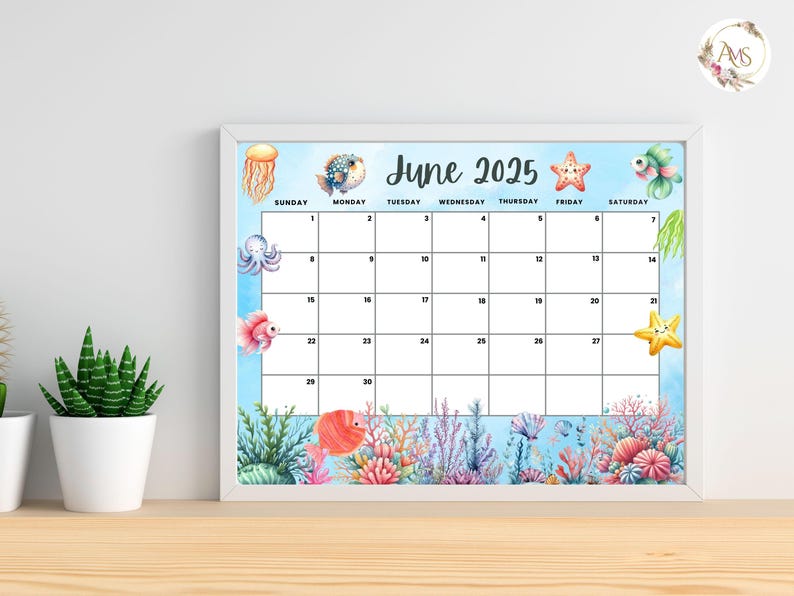 Editable June 2025 Calendar, Cute Summer Planner With Ocean Creatures ...
