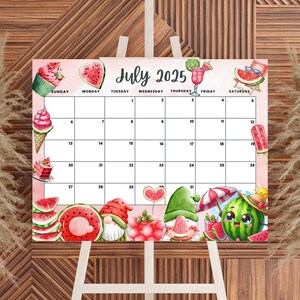 Editable July 2025 Calendar, Adorable and Refreshing Watermelon Summer ...