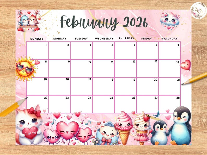 EDITABLE Fillable February 2026 Calendar,valentine Planner Hearts ...