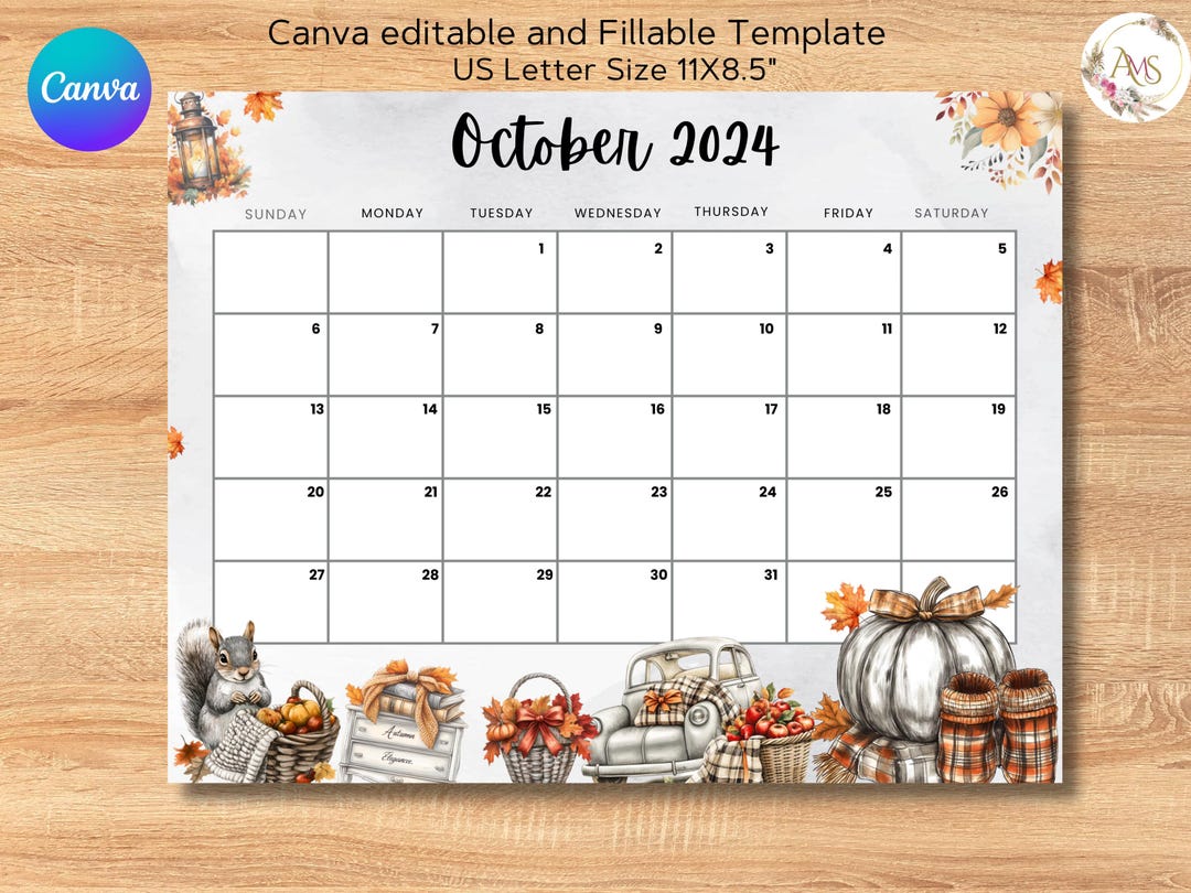 EDITABLE October 2024 Calendar, Beautiful Colorful Autumn With Planner ...