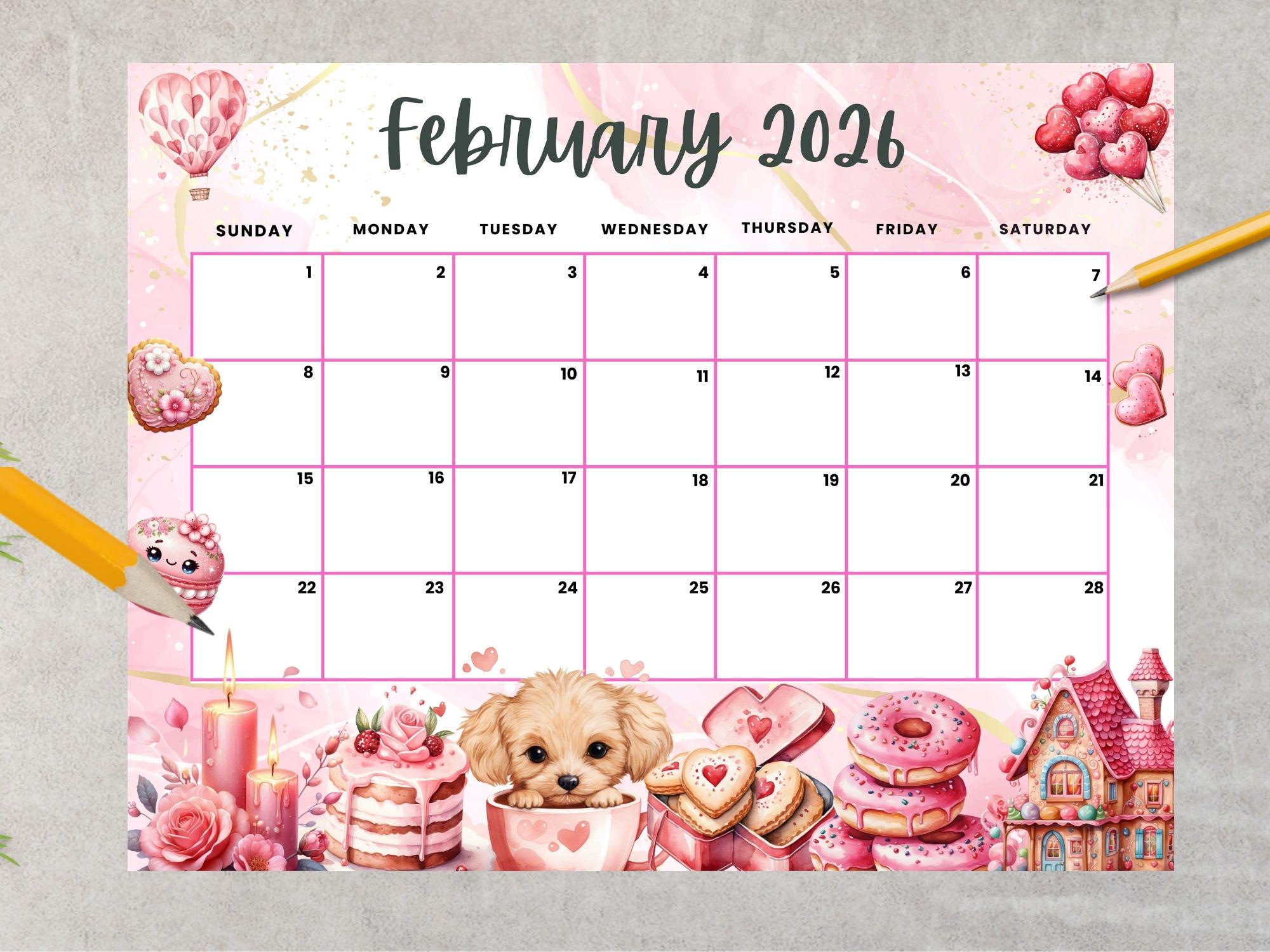 EDITABLE Fillable February 2026 Calendar, Cute Valentine Sweets Planner ...