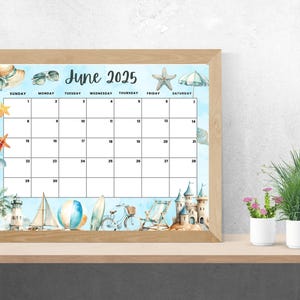 Editable June 2025 Calendar, Nautical Beach Theme Ocean Summer Planner ...