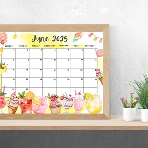 Editable June 2025 Calendar, Cute Colorful Summer Planner With Drinks ...