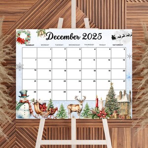 EDITABLE December 2025 Christmas Theme Calendar With Snowman, Christmas ...