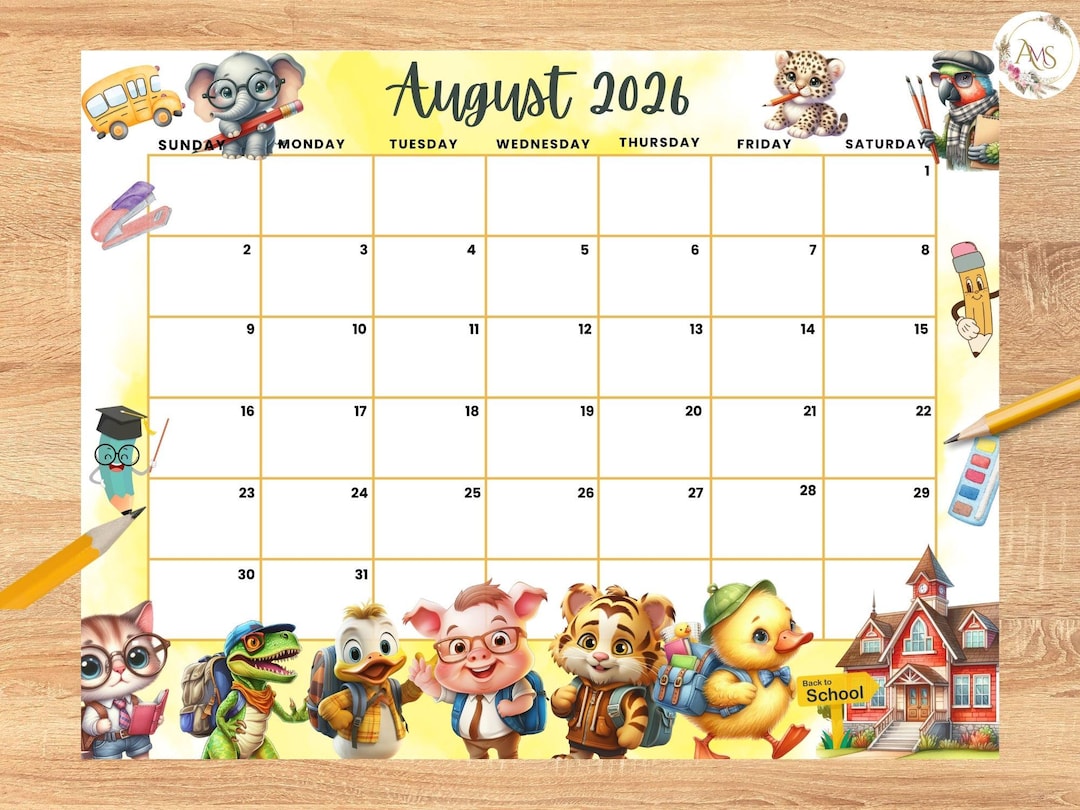Editable August 2026 Calendar, Cute Summer Calendar, Back to School ...