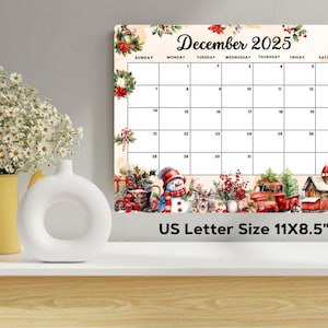 EDITABLE December 2025 Christmas Theme Calendar With Snowman, Christmas ...