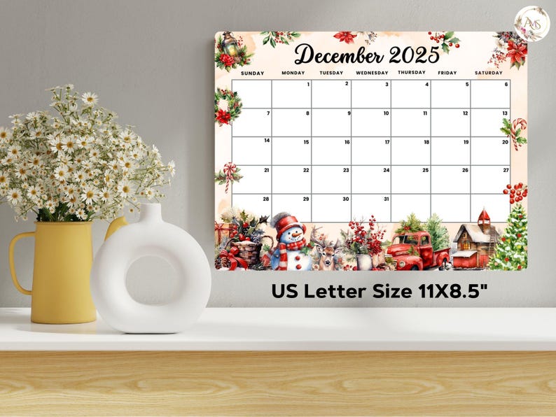EDITABLE December 2025 Christmas Theme Calendar With Snowman, Christmas ...