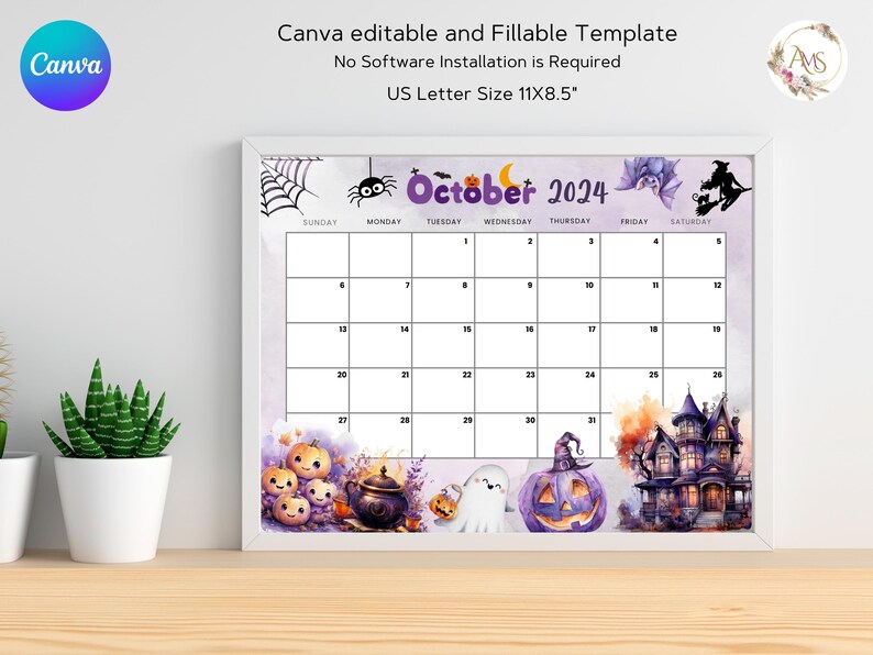 EDITABLE Fillable October 2024 Calendar,spooky Halloween Planner With ...
