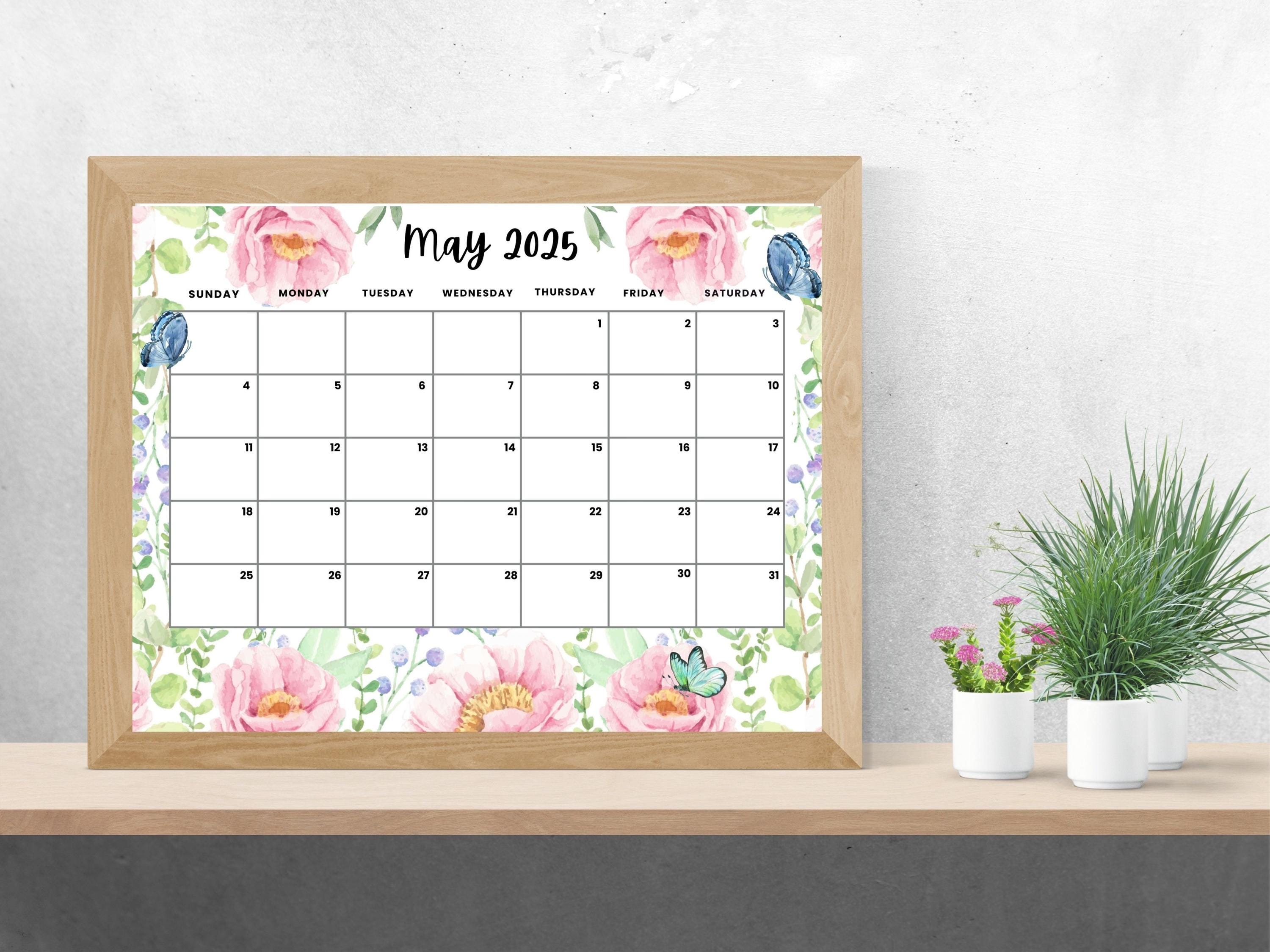 Editable May 2025 Calendar, Hello Spring Peony Flowers Planner ...