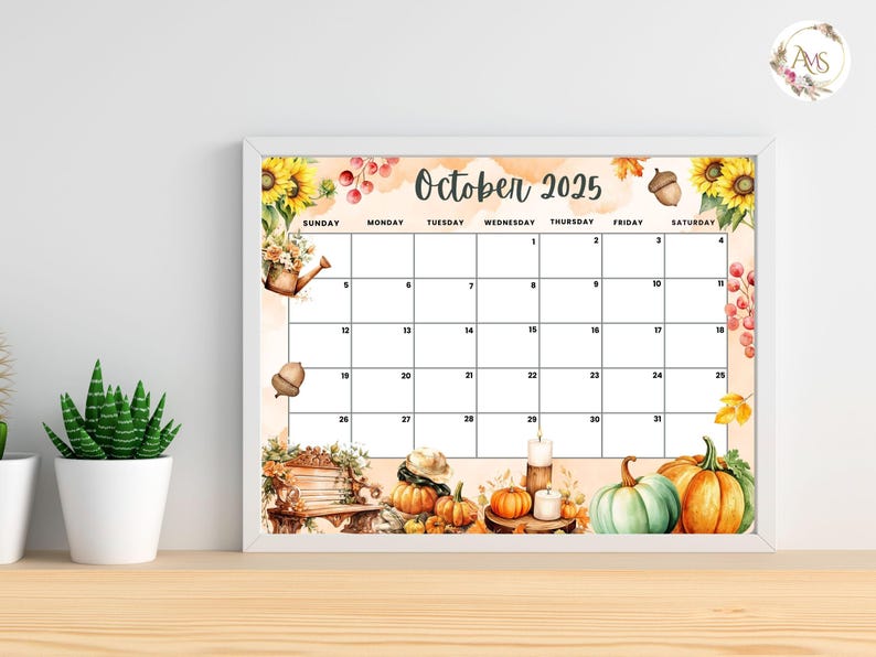 Editable October 2025 Calendar, Autumn Fall Theme Monthly Printable ...