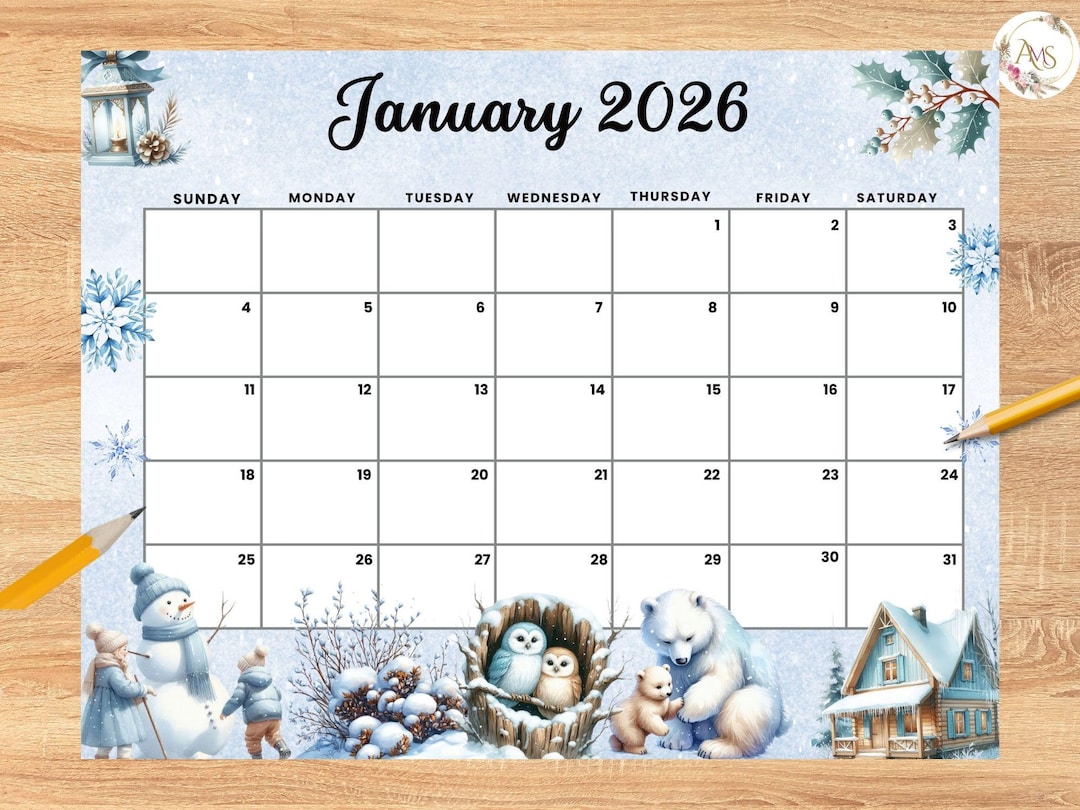 EDITABLE Fillable January 2026 Calendar, Winter Snowman Planner ...