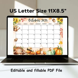 Editable October 2025 Calendar, Autumn Fall Theme Monthly Printable ...