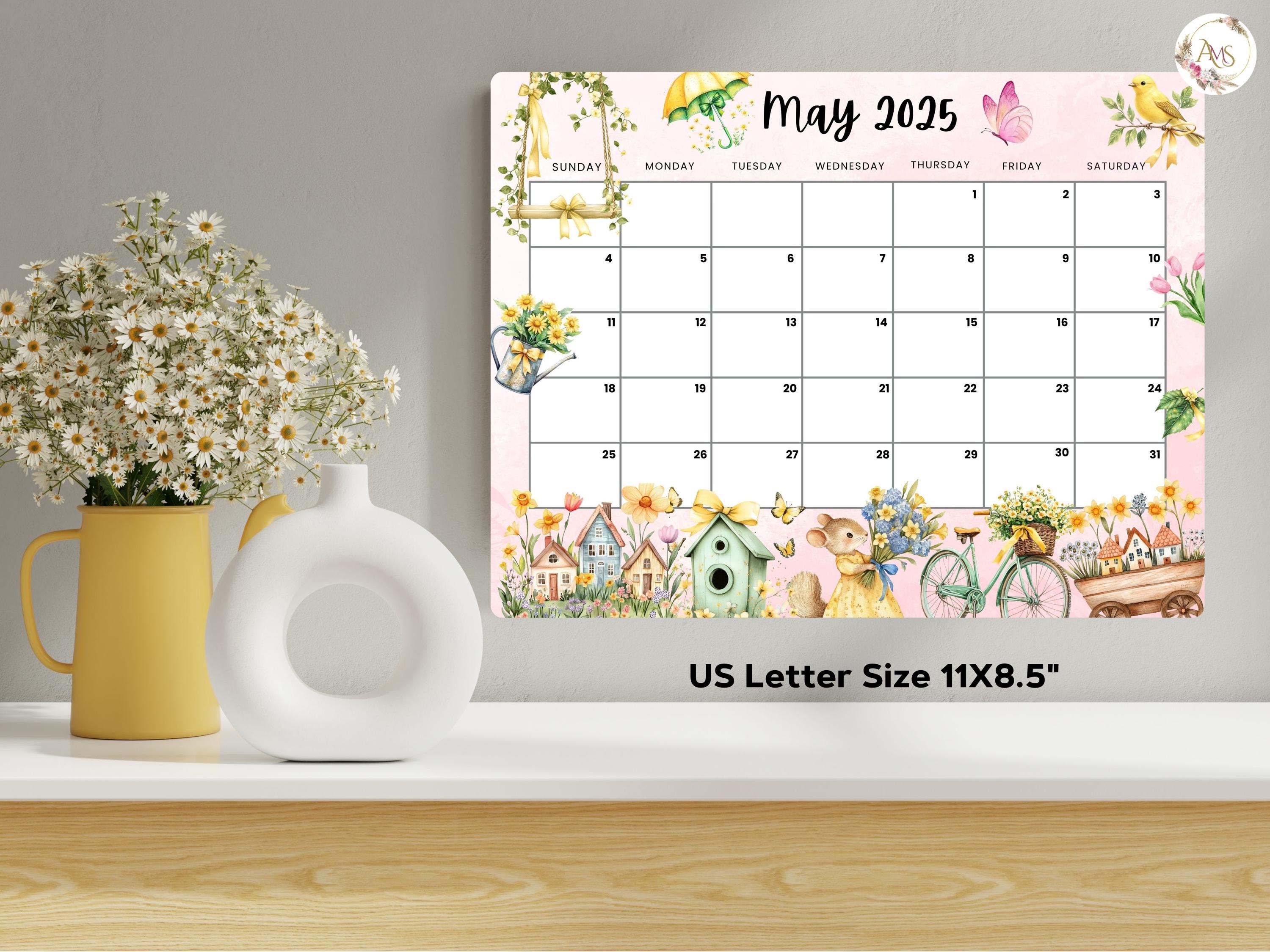Editable May 2025 Calendar, Cute Hello Spring Planner, Printable ...