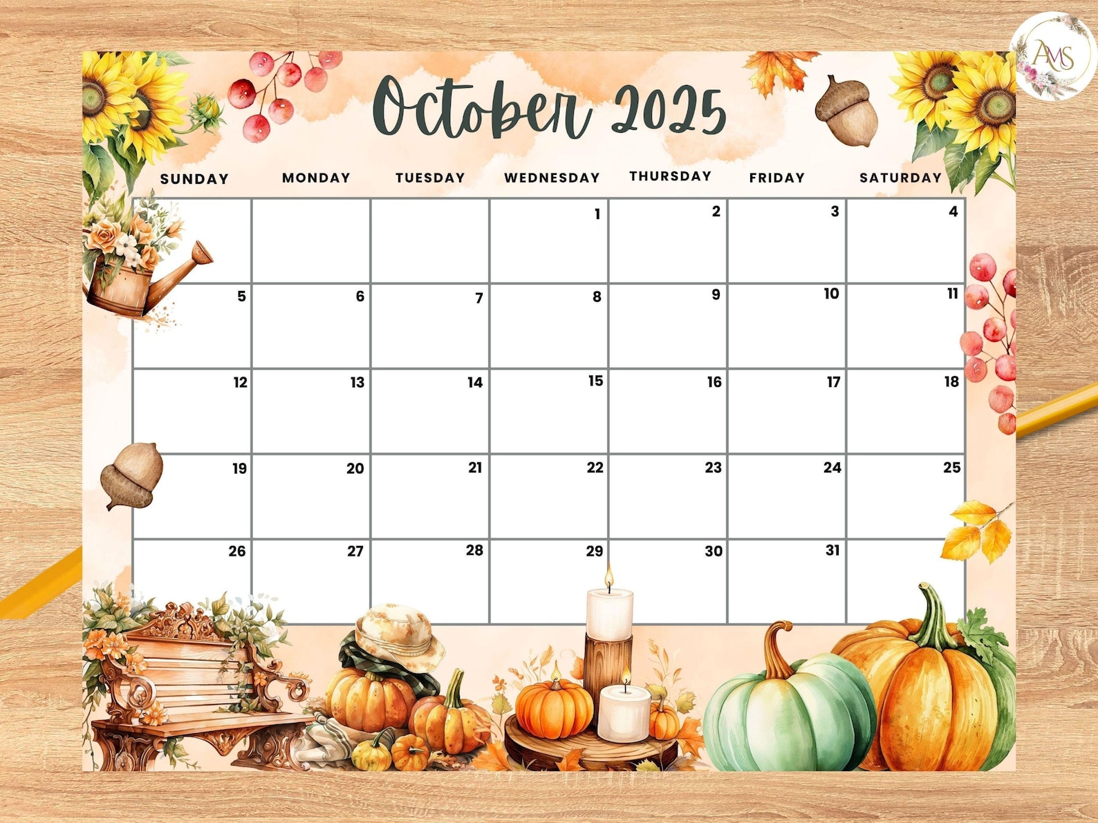 Editable October 2025 Calendar, Autumn Fall Theme Monthly Printable ...