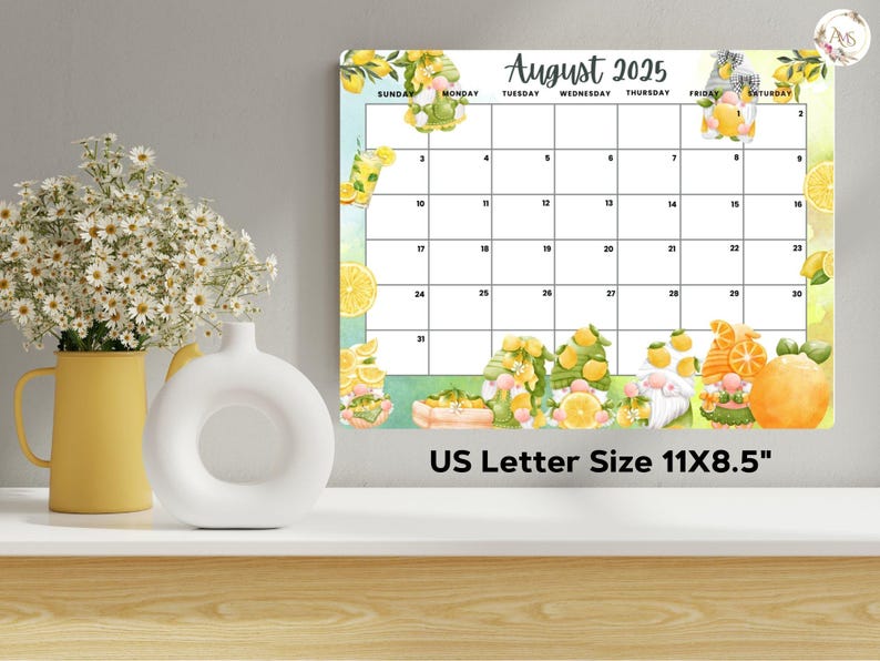 Editable August 2025 Calendar,adorable Refreshing Lemon-themed Summer ...
