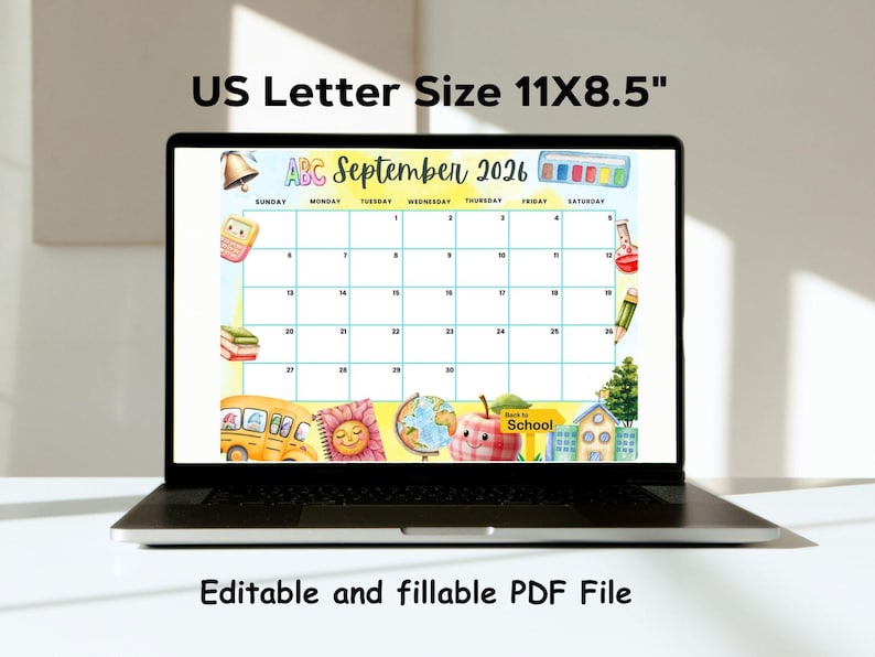September 2026 Calendar,back to School Cute Monthly Printable Planner ...