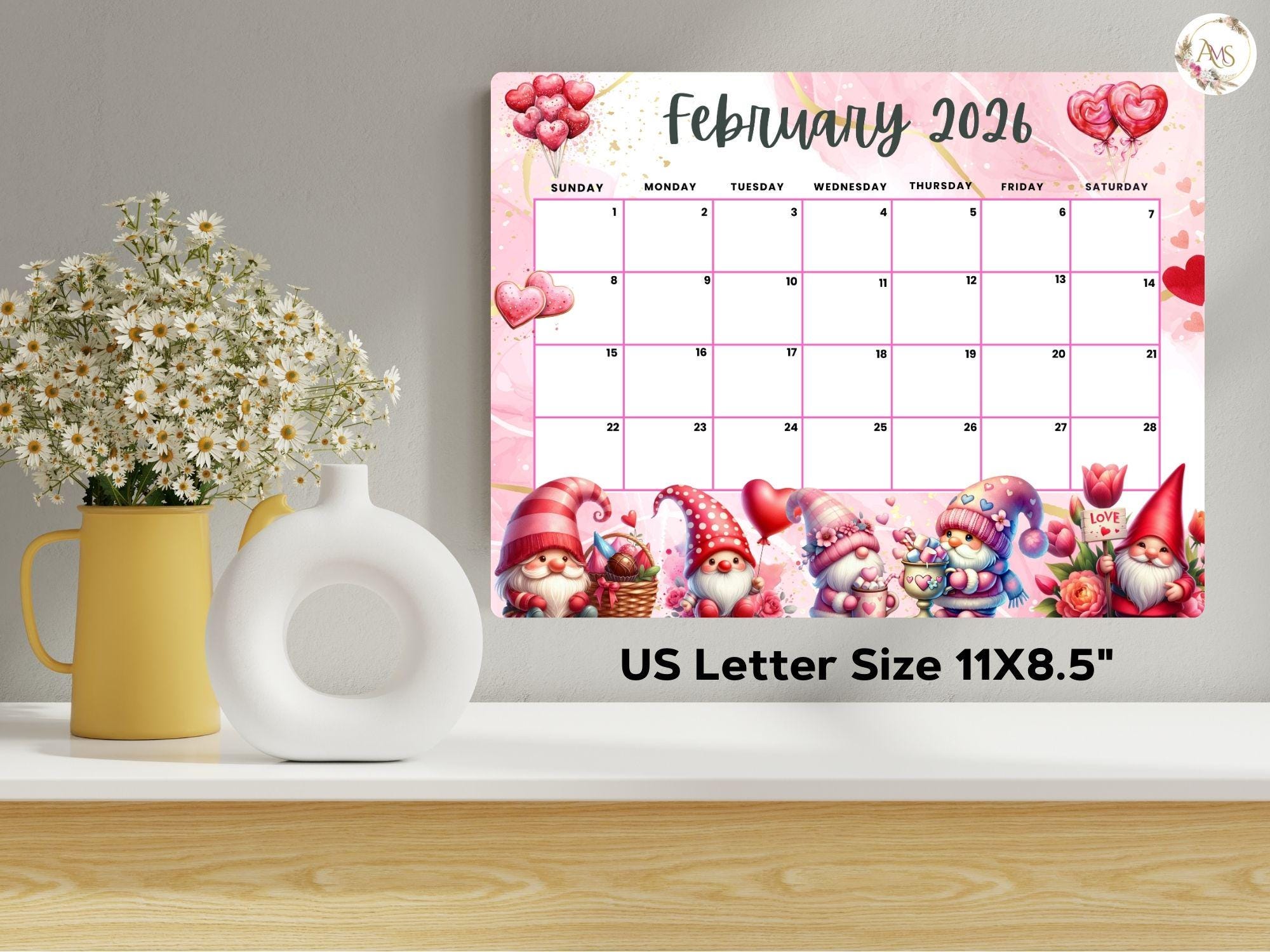 EDITABLE Fillable February 2026 Calendar, Valentine With Cute Gnomes ...