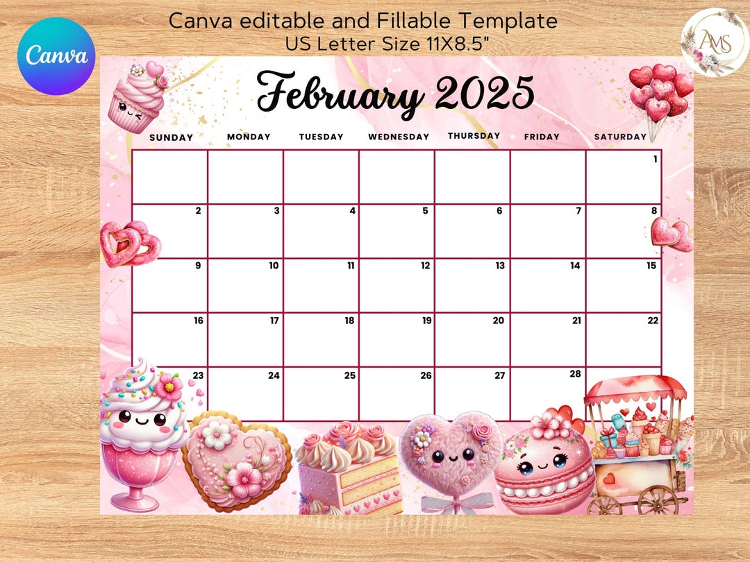EDITABLE Fillable February 2025 Calendar, Valentine Planner, Printable ...