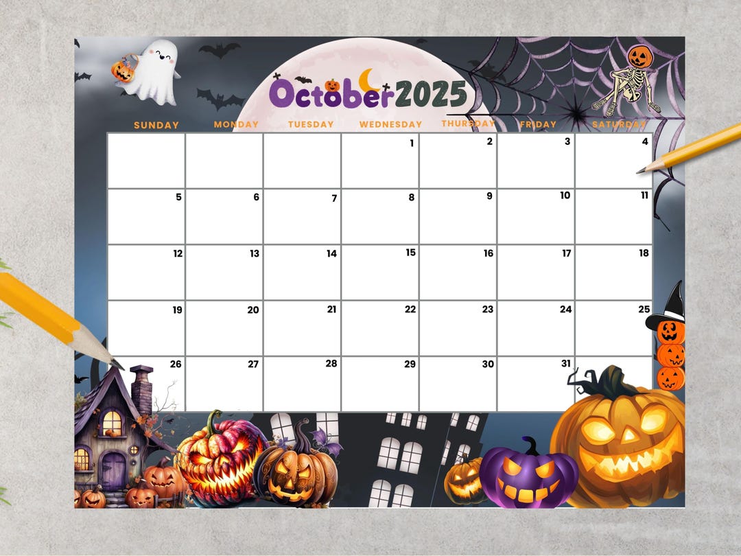 EDITABLE October 2025 Calendar,beautiful Happy Spooky Halloween Planner ...