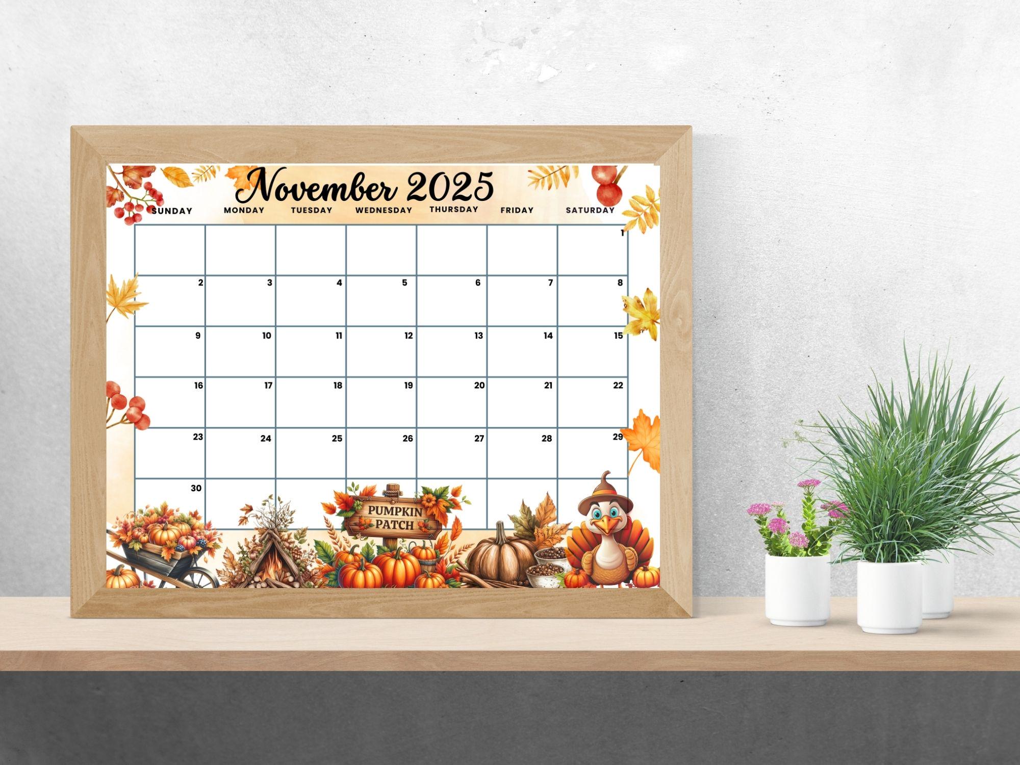 EDITABLE November 2025 Calendar, Happy Thanksgiving Beautiful Planner ...
