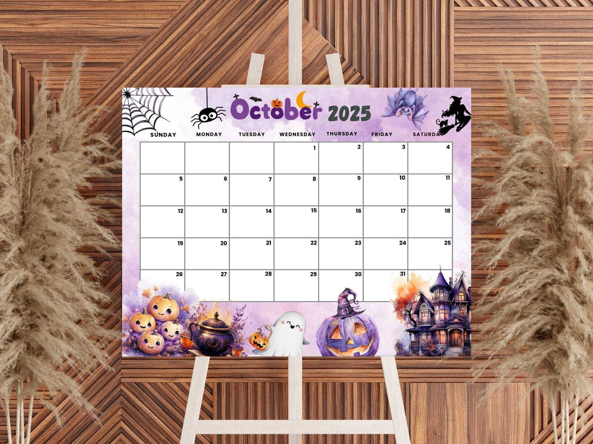 October 2025 Halloween Calendar, Spooky Pumpkins, Ghosts (editable PDF ...