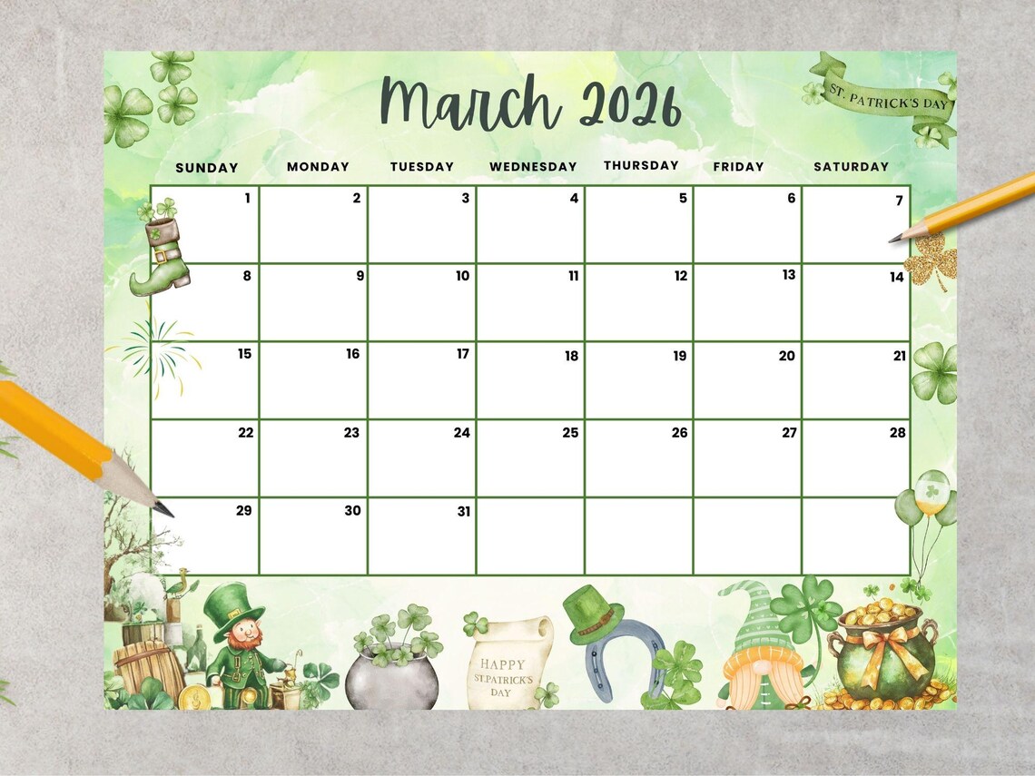 March 2026 Calendar, St. Patrick's Planner, Printable Monthly Schedule ...