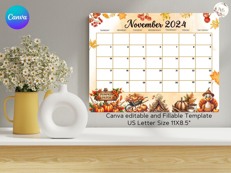 EDITABLE November 2024 Calendar, Happy Thanksgiving Planner With ...