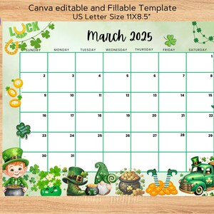 March 2025 Fillable Calendar, St. Patrick's Day Fillable March Planner ...