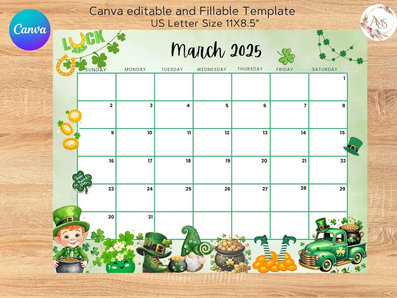 March 2025 Fillable Calendar, St. Patrick's Day Fillable March Planner ...