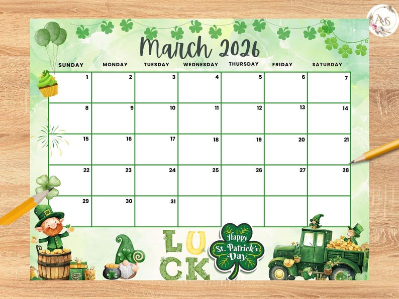 March 2026 Calendar, St. Patrick's Planner, Printable Monthly Schedule ...