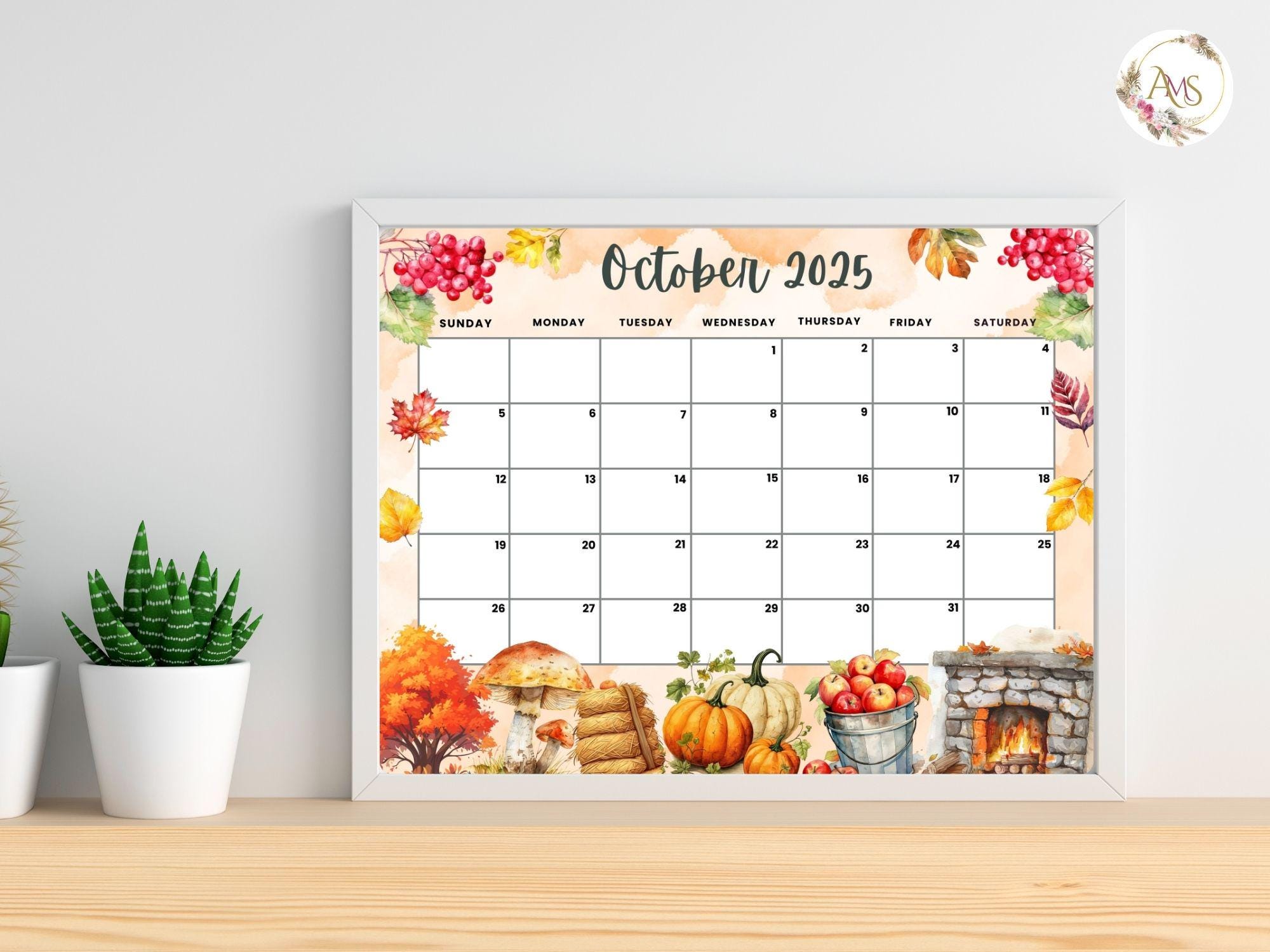 Editable October 2025 Calendar, Autumn Fall Theme Monthly Printable ...