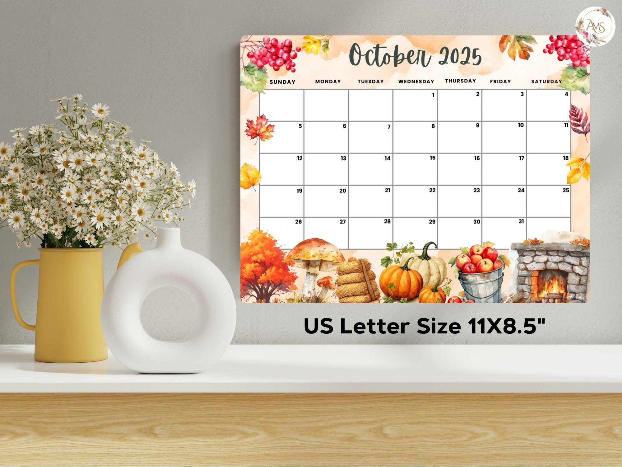 Editable October 2025 Calendar, Autumn Fall Theme Monthly Printable ...